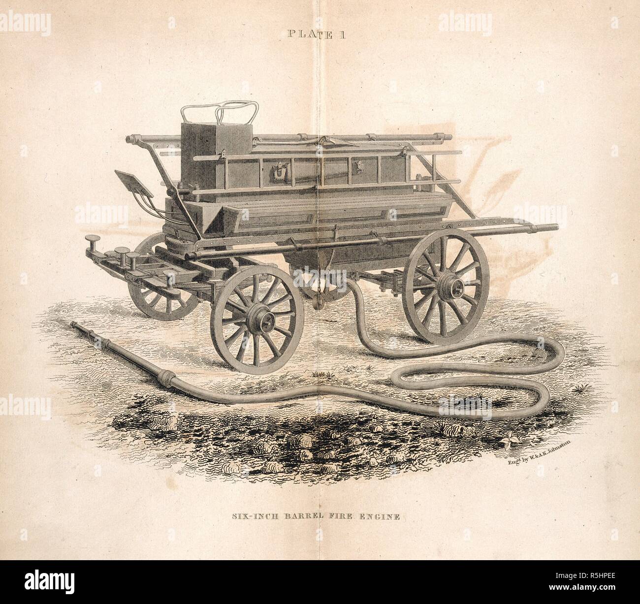 A fire engine. On the Construction of Fire-engines and Apparatus,. Bell ...