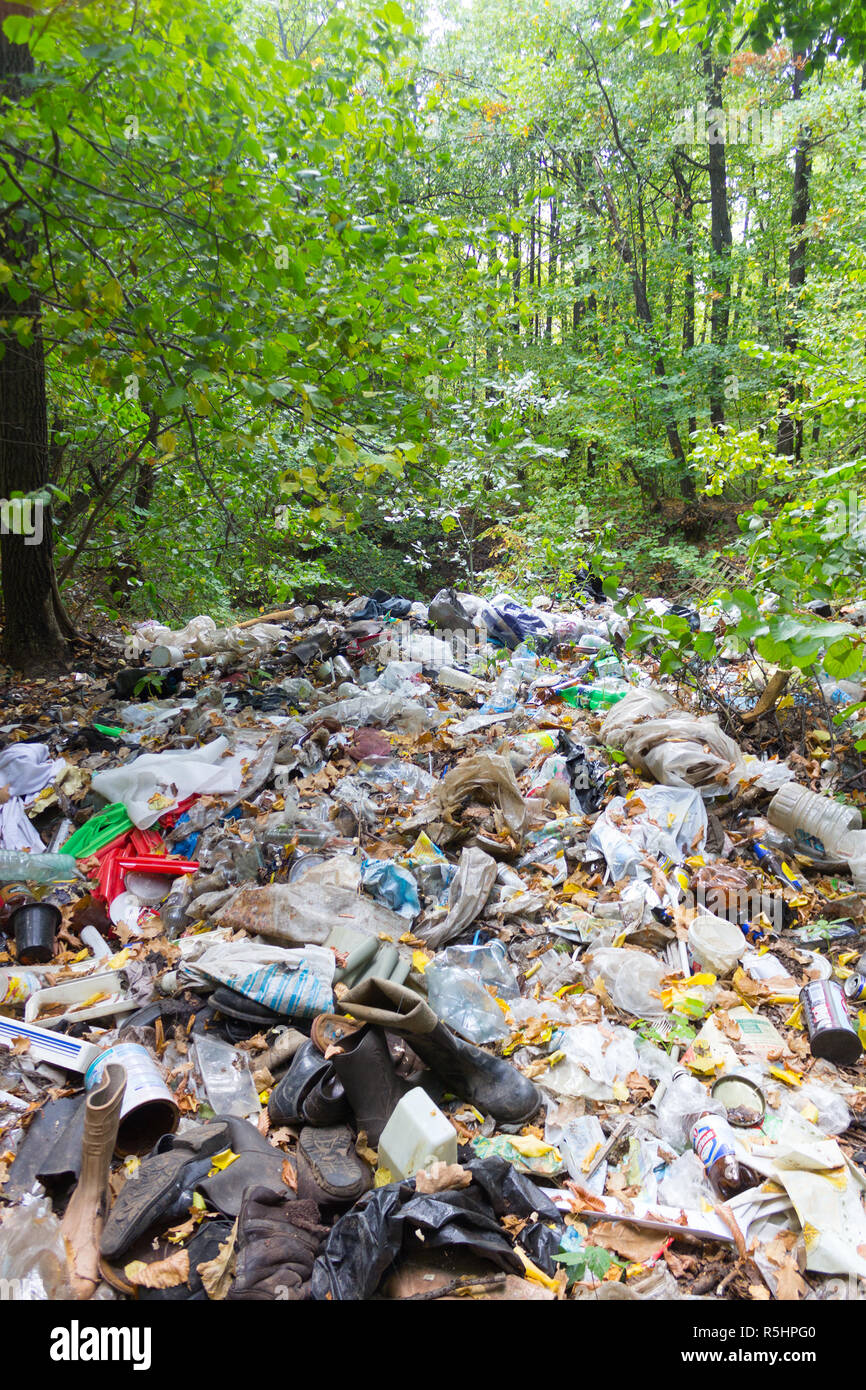 garbage in the forest. big dump in green forest Stock Photo - Alamy