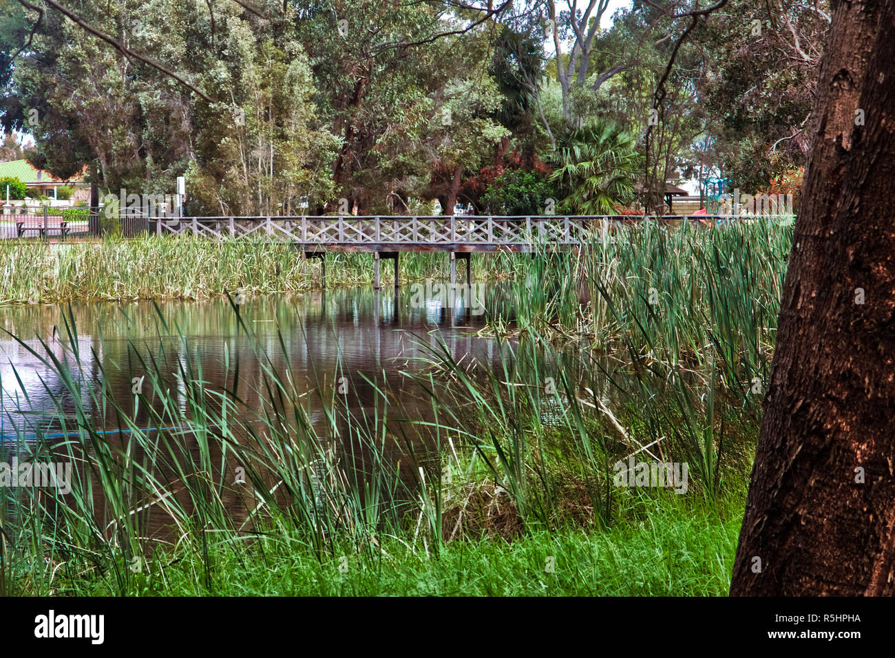 Footbridge at entry to Studmaster Park Stock Photo - Alamy