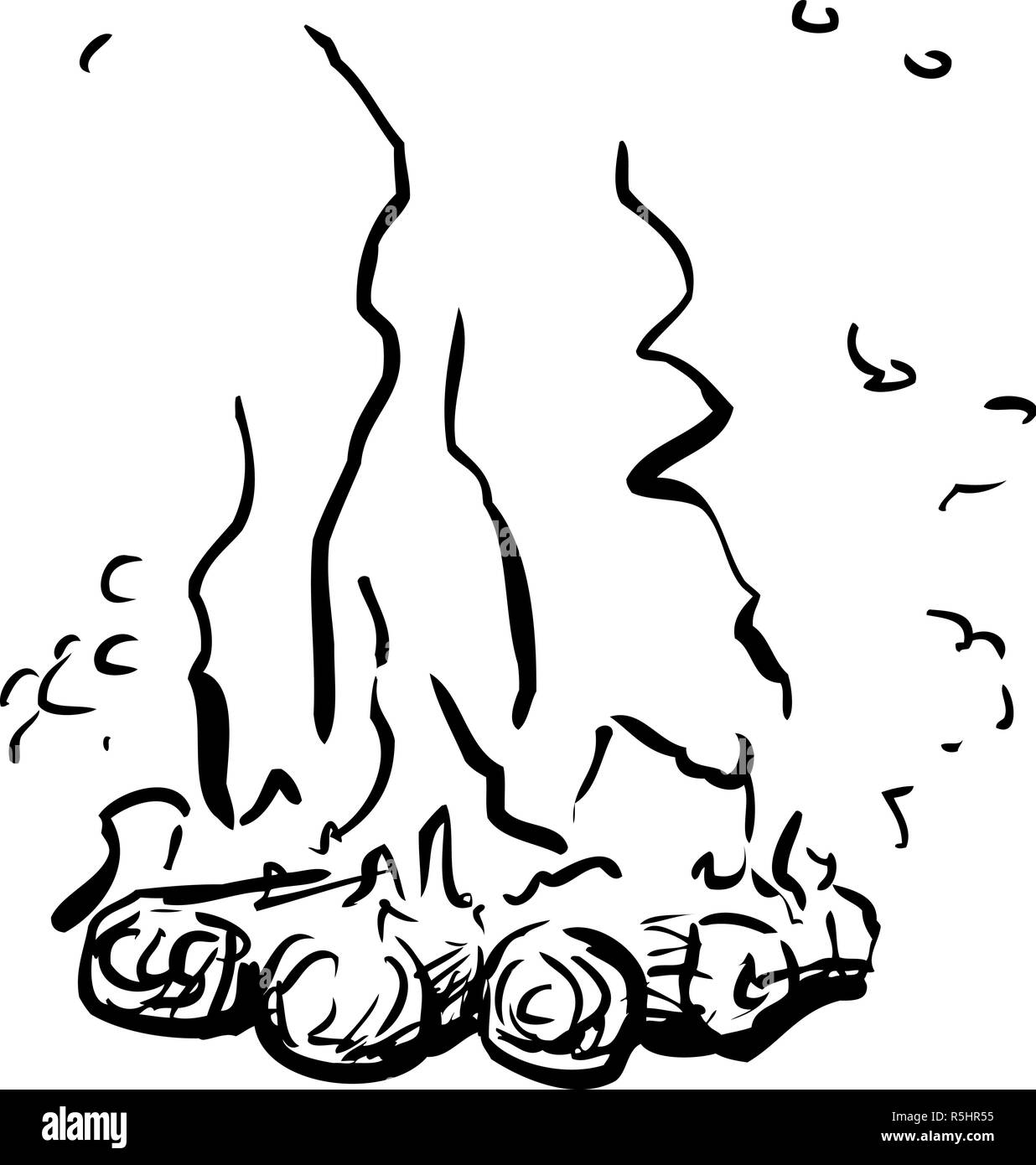 Outlined Campfire Doodle with Flames Stock Photo - Alamy