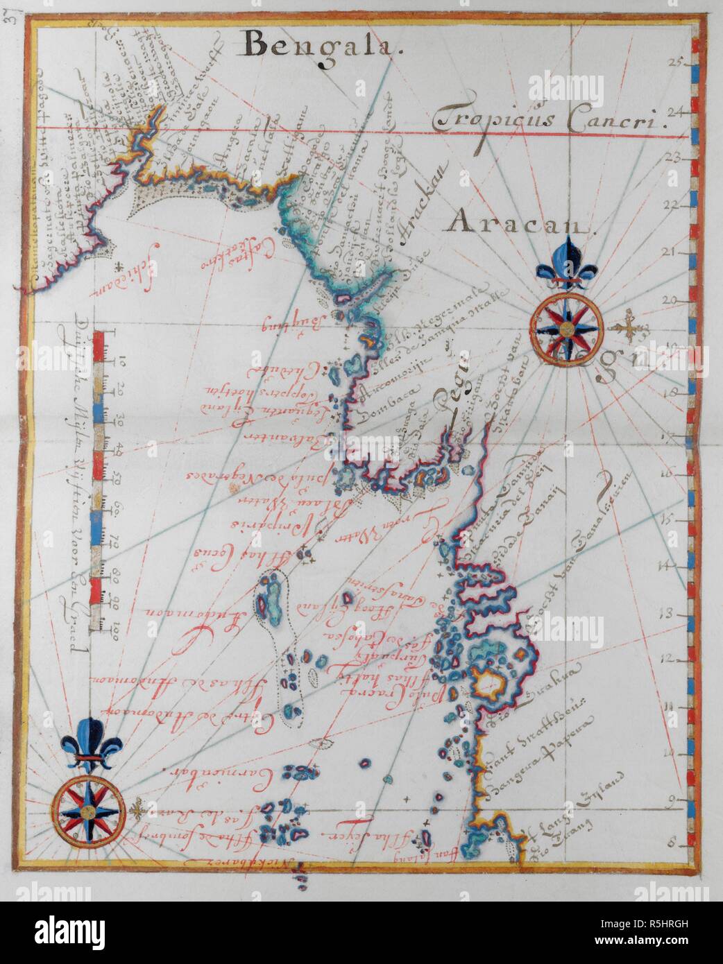 India: Maps of the Dutch East Indies. 'Bengala.'. DUTCH PORTOLANO ...