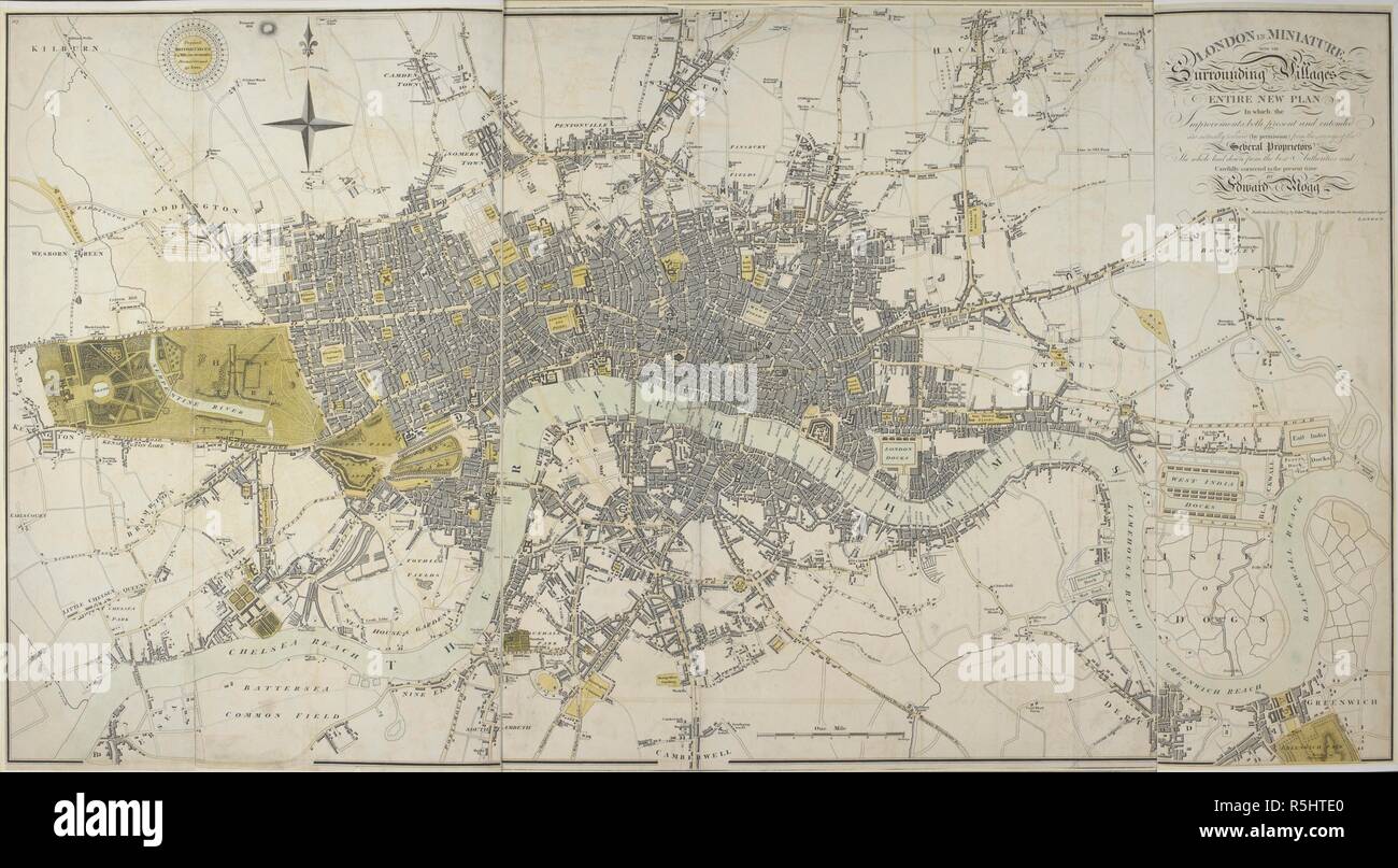 Map of London in miniature with the surrounding villages. London in ...