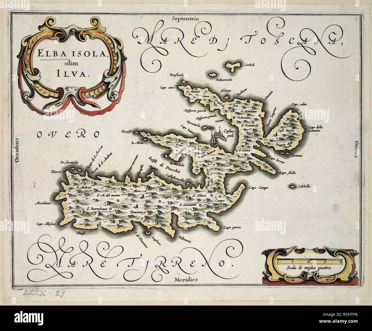 The isle of Elba. Elba Isola, olim Ilva. Map of the isle of Elba. Image ...