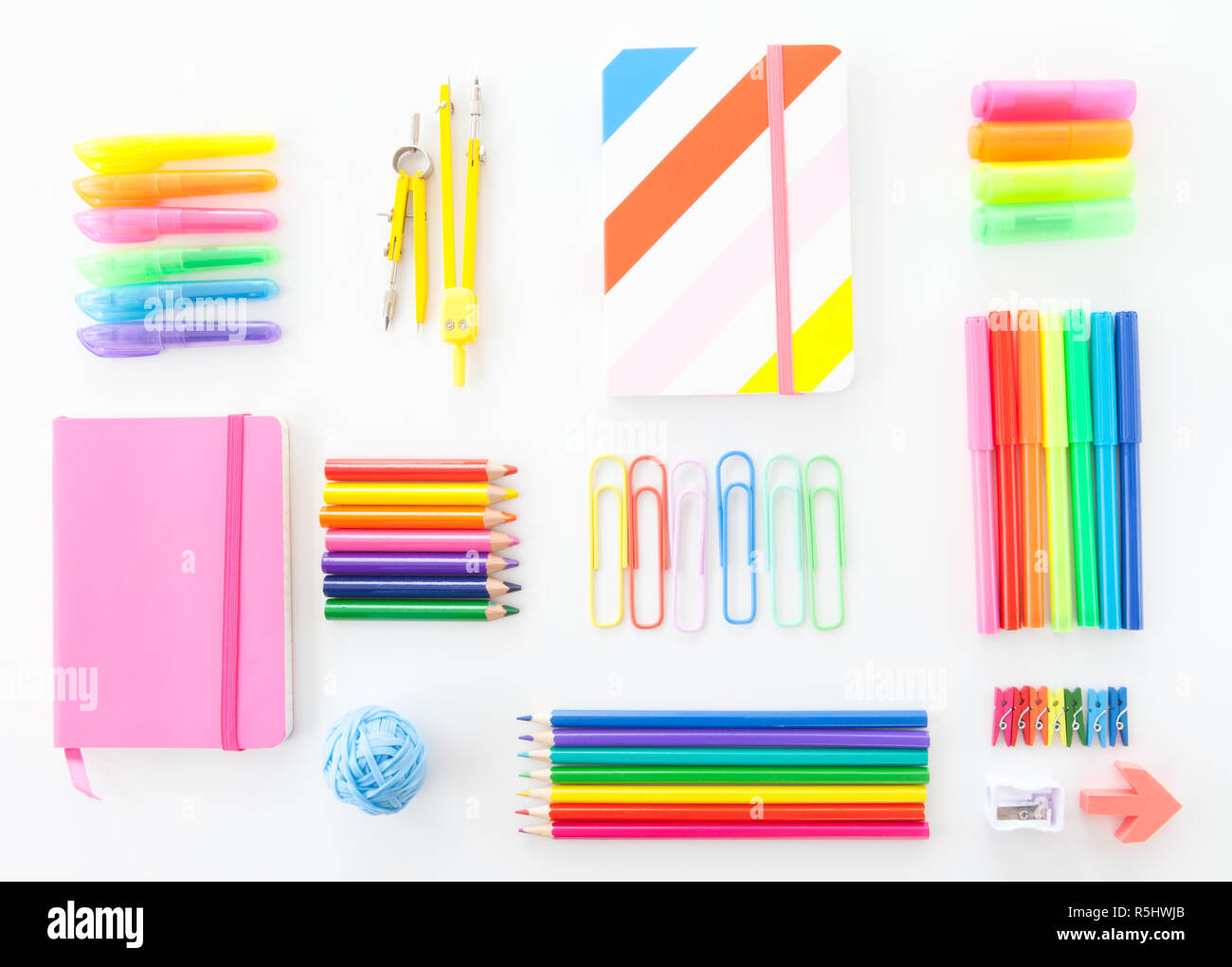 colorful stationery in the color gradient Stock Photo - Alamy