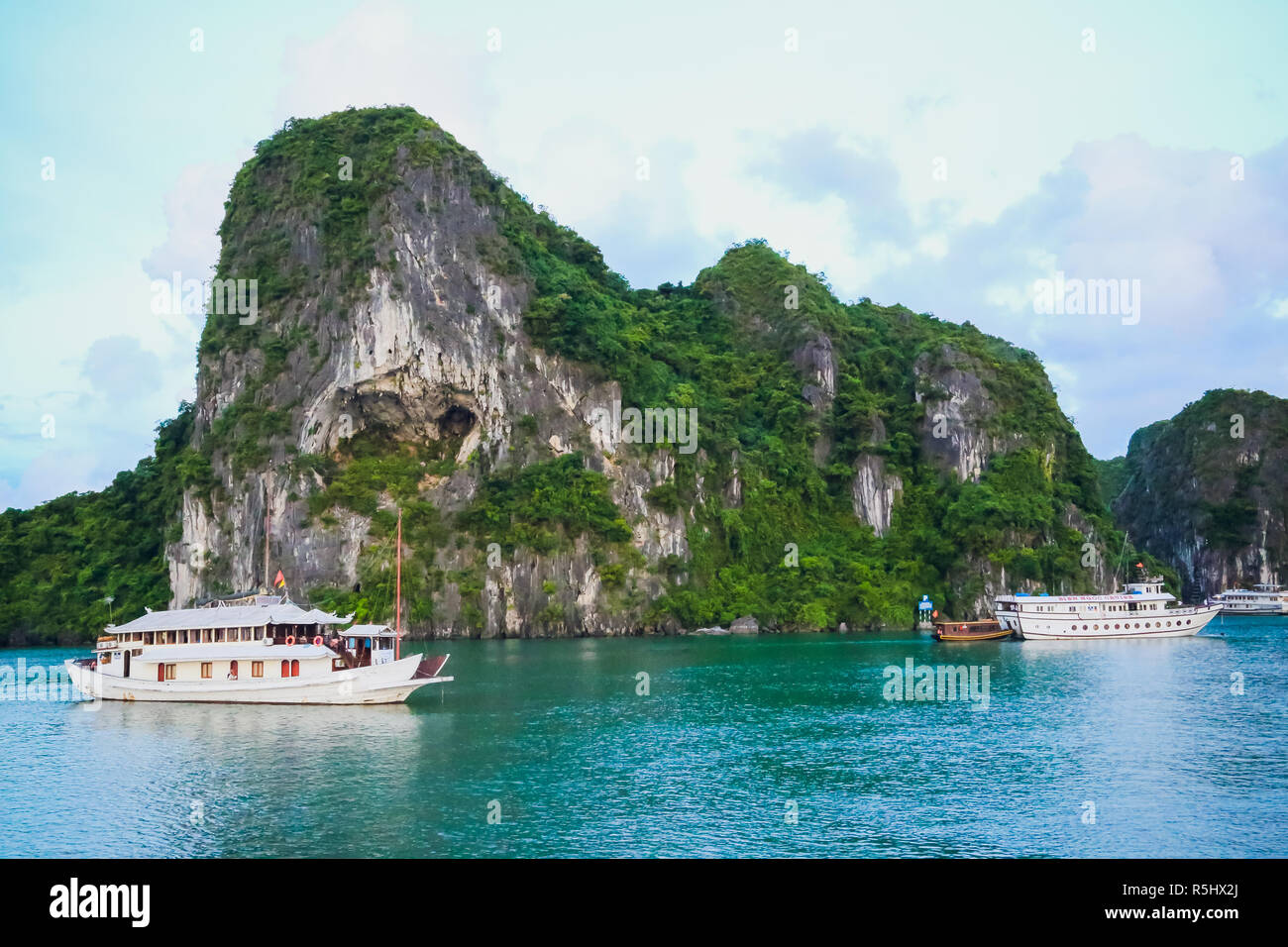 Azure water of the Ha Long Bay at the Gulf of Tonkin of the South China ...