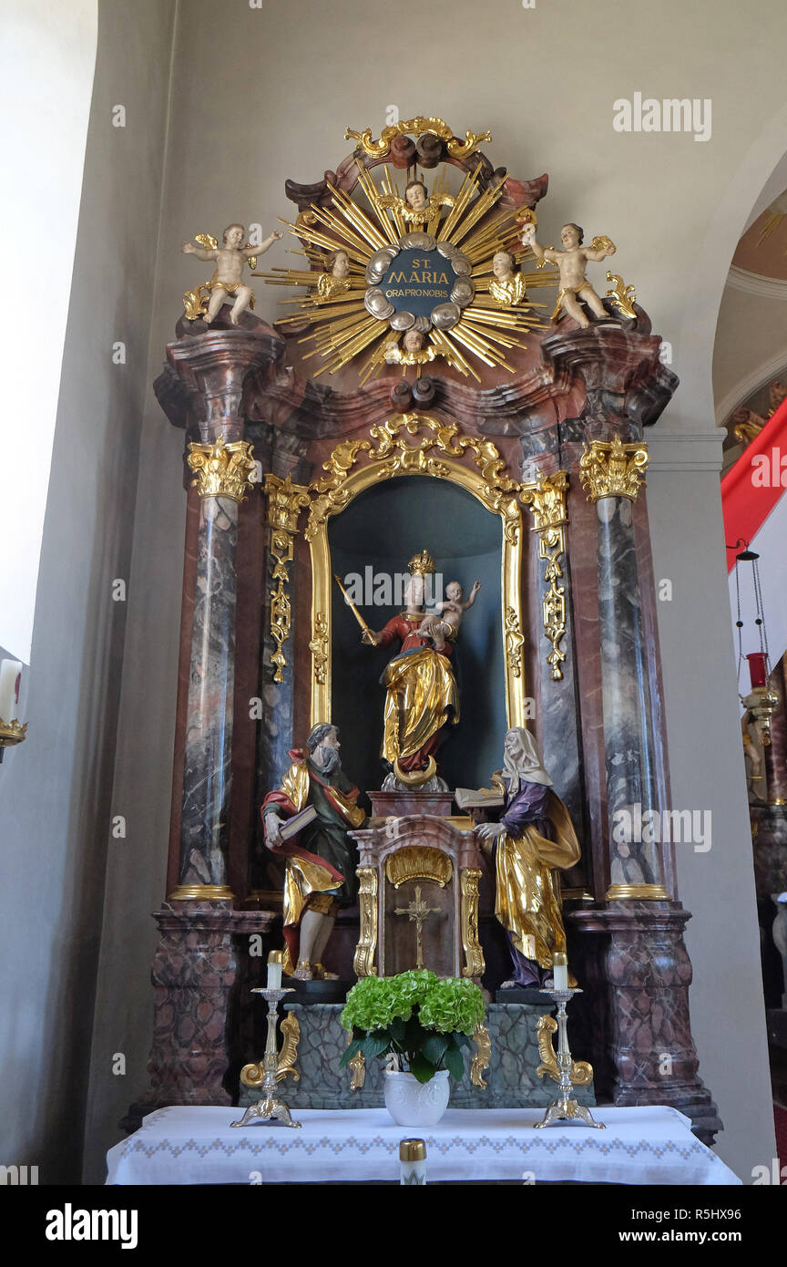 Virgin Mary altar in the Saint Lawrence church in Denkendorf, Germany ...