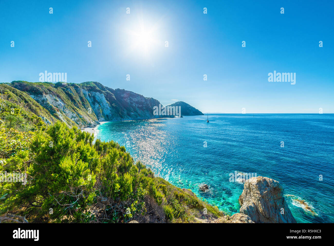 Panoramic view of Sansone beach, Elba Island, Tuscany,Italy Stock Photo ...