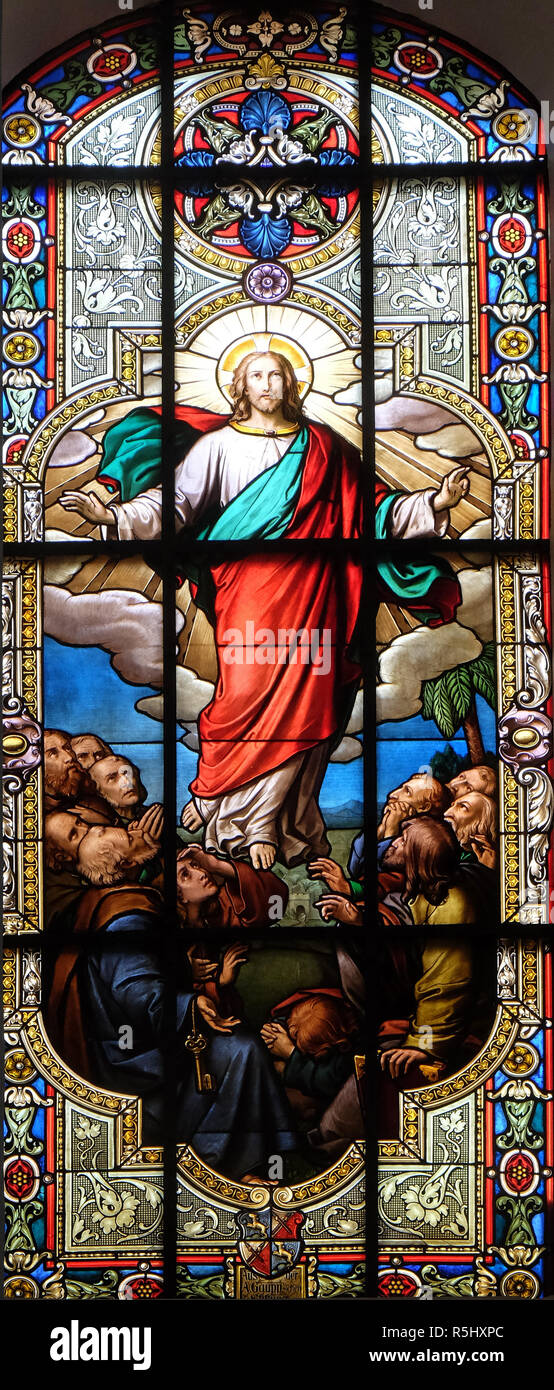 Ascension of Christ, stained glass window in the Saint Nicholas ...