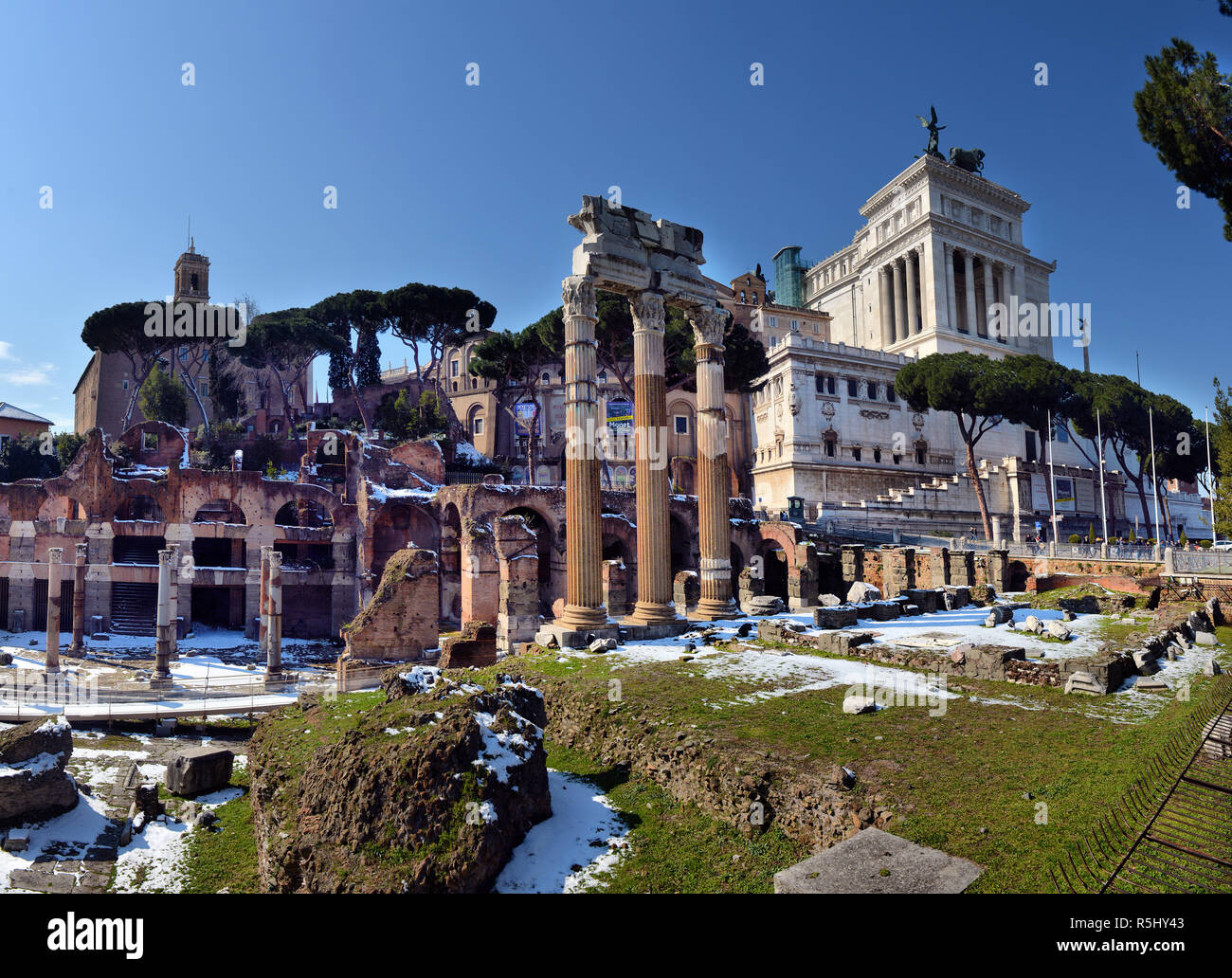 ROME. ITALY. FEBRUARY 27 2018 Ancient Roman ruins in Rome. In winter ...