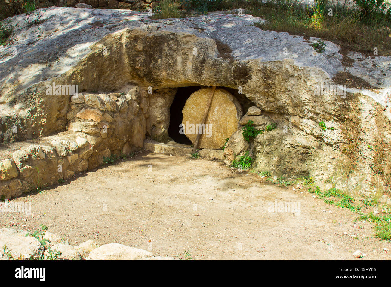 An authentic representation of a jewish Garden Tomb with stone door in ...