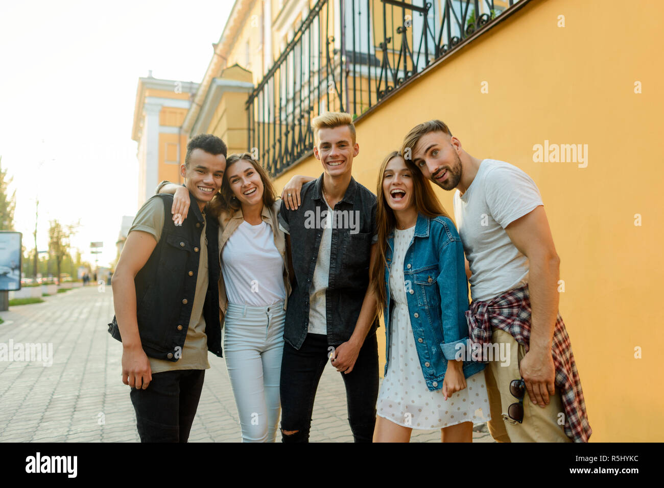 Happy friends on a walk Stock Photo - Alamy