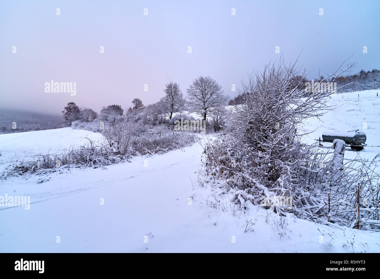 Aerial view of snowy fields at sunrise hi-res stock photography and ...