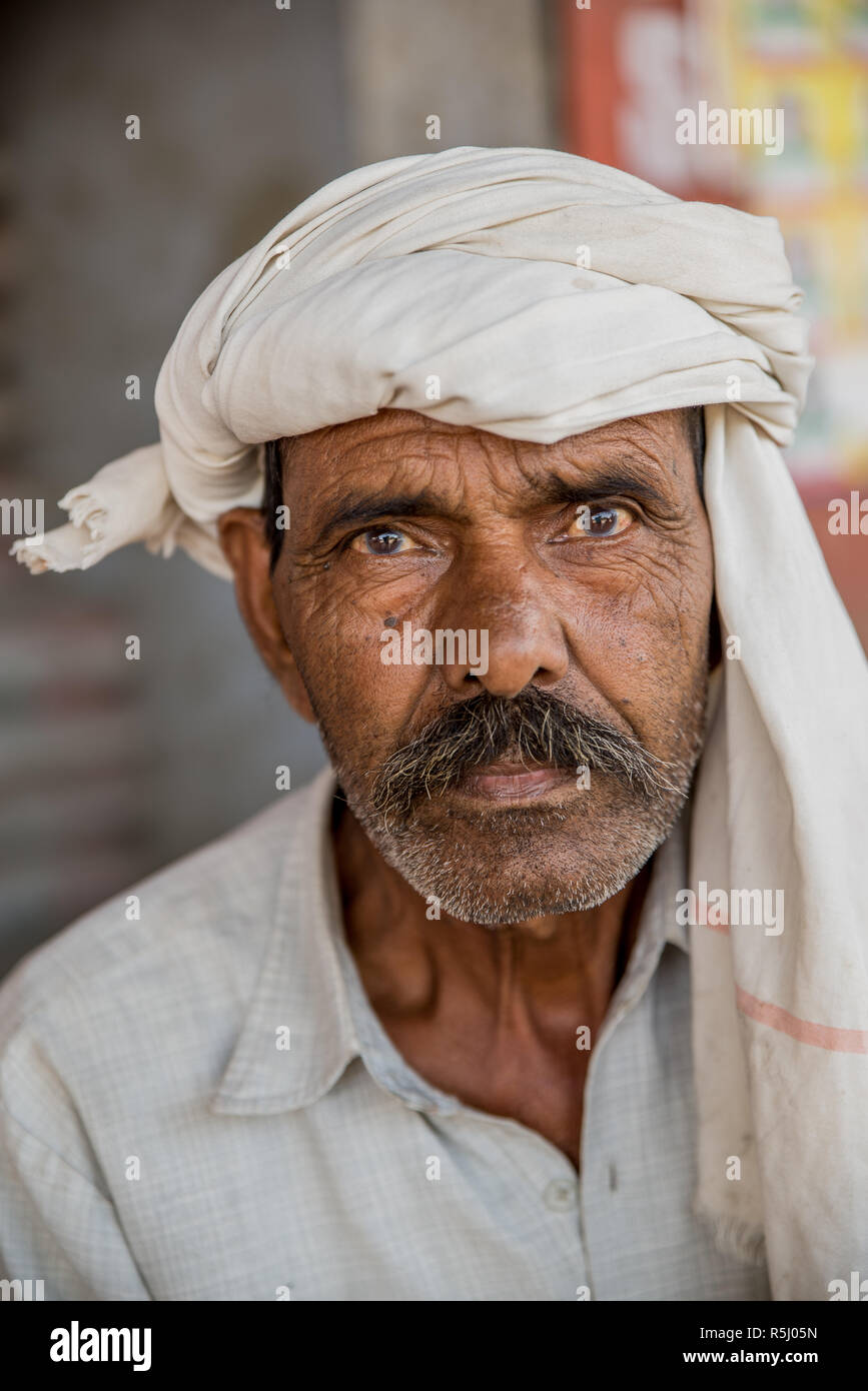 Portrait of an Indian man in a rural village, Kalakho, Rajasthan, India ...