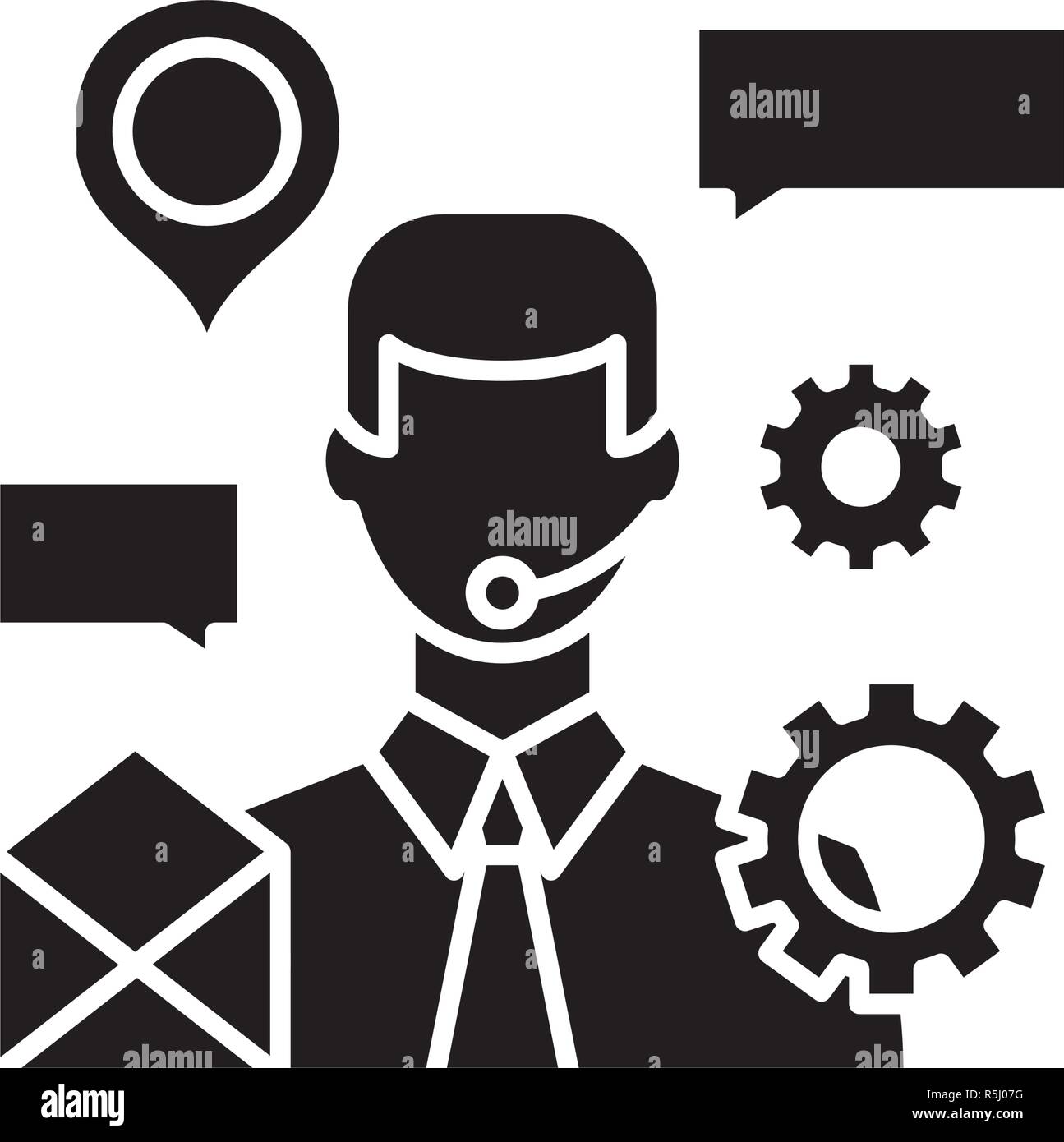 Client support black icon, concept vector sign on isolated background ...