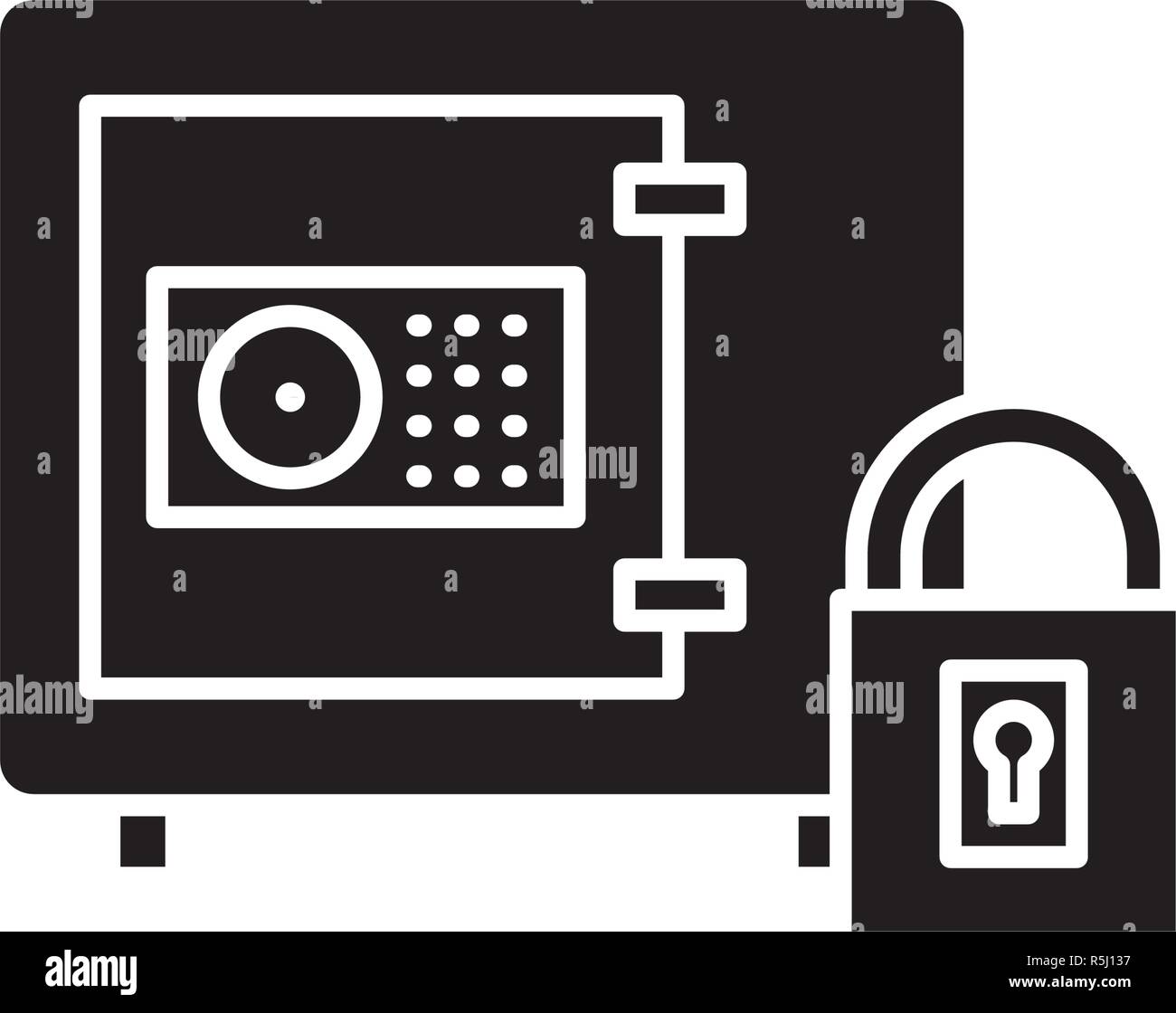 Safe bank black icon, vector sign on isolated background. Safe bank ...