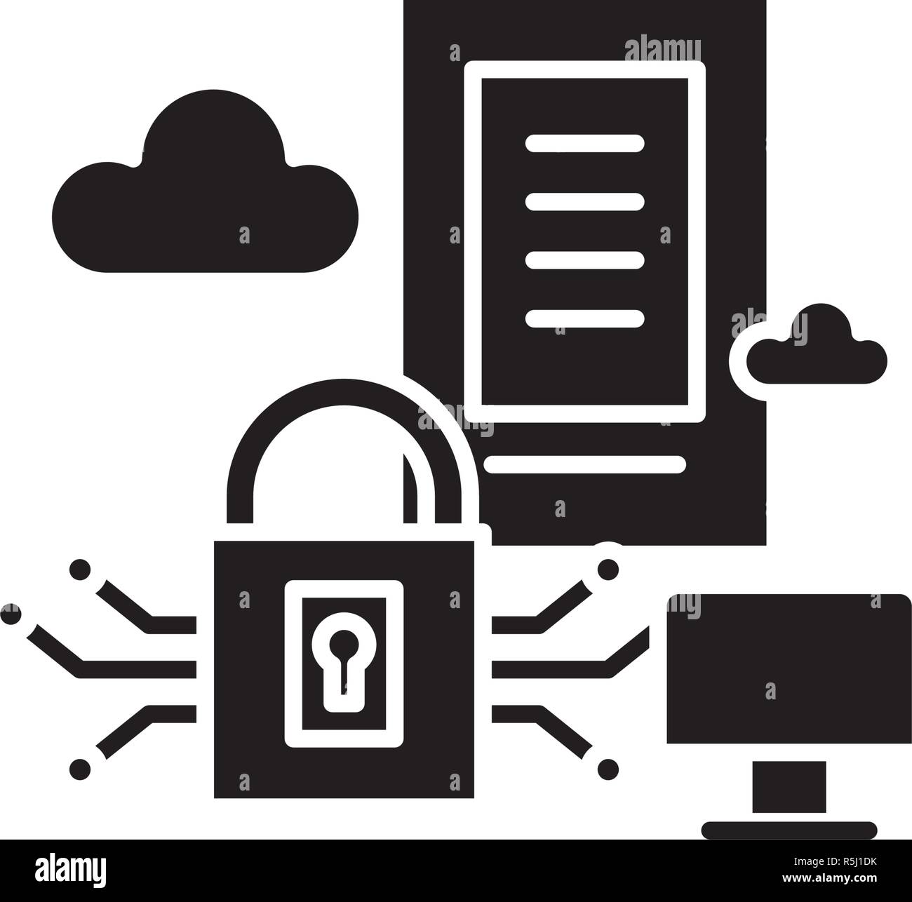 Securety server black icon, vector sign on isolated background ...