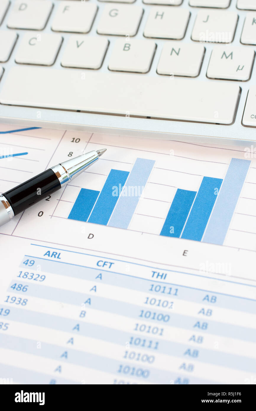 Detail of paperwork and business related objects in an office Stock ...