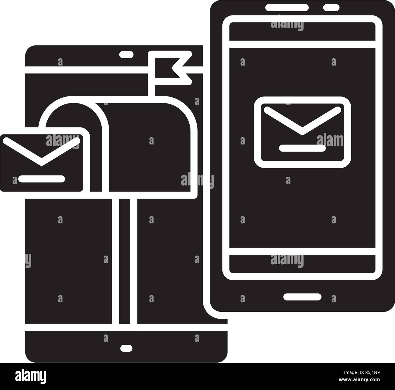 Mobile direct marketing black icon, vector sign on isolated background ...