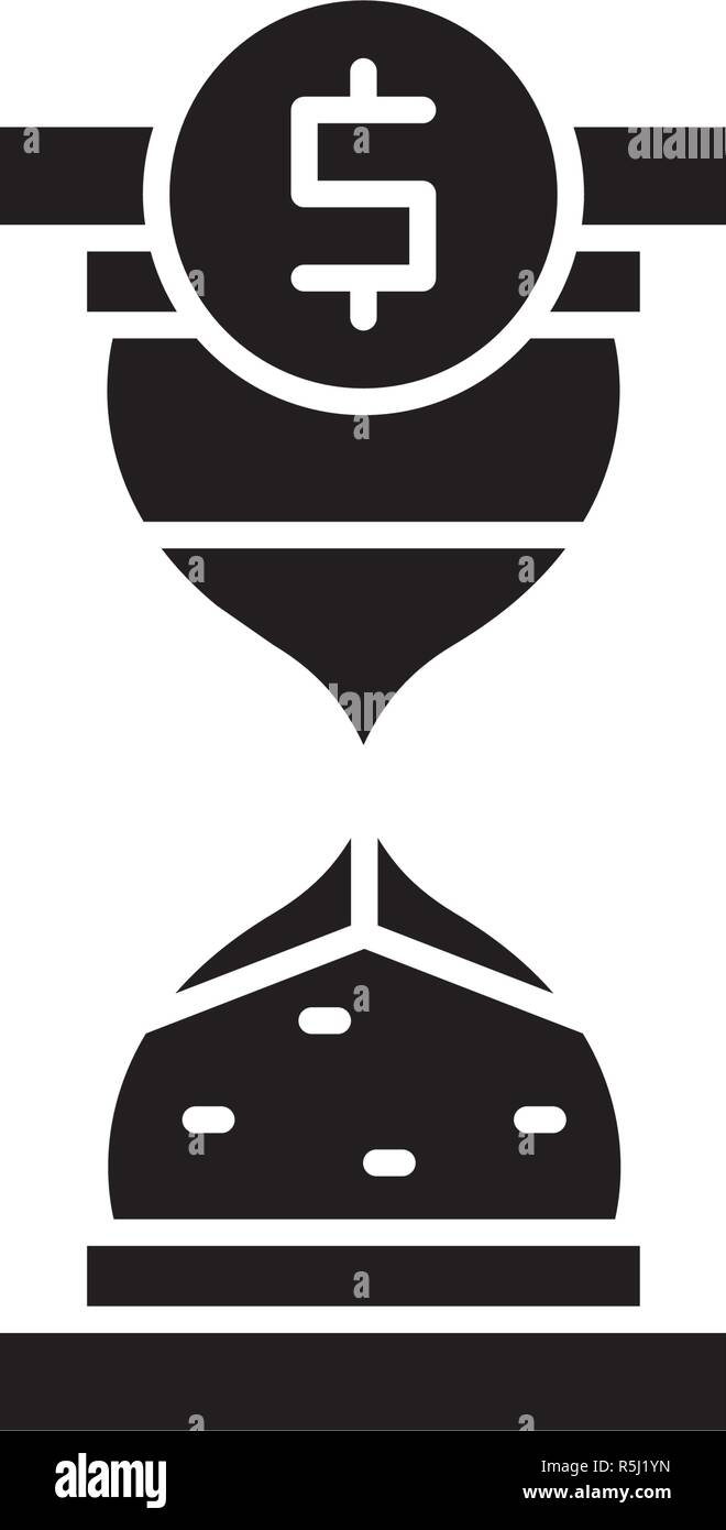 Time to invest black icon, vector sign on isolated background. Time to ...