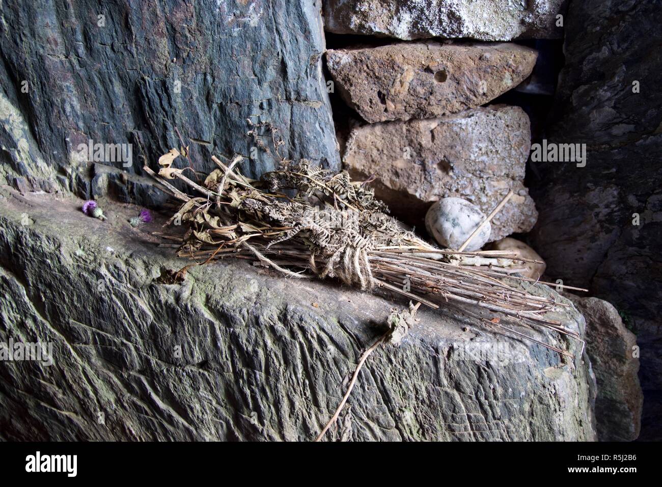 Pagan offering in Bryn Celli Ddu, Anglesey, North Wales, United Kingdom ...