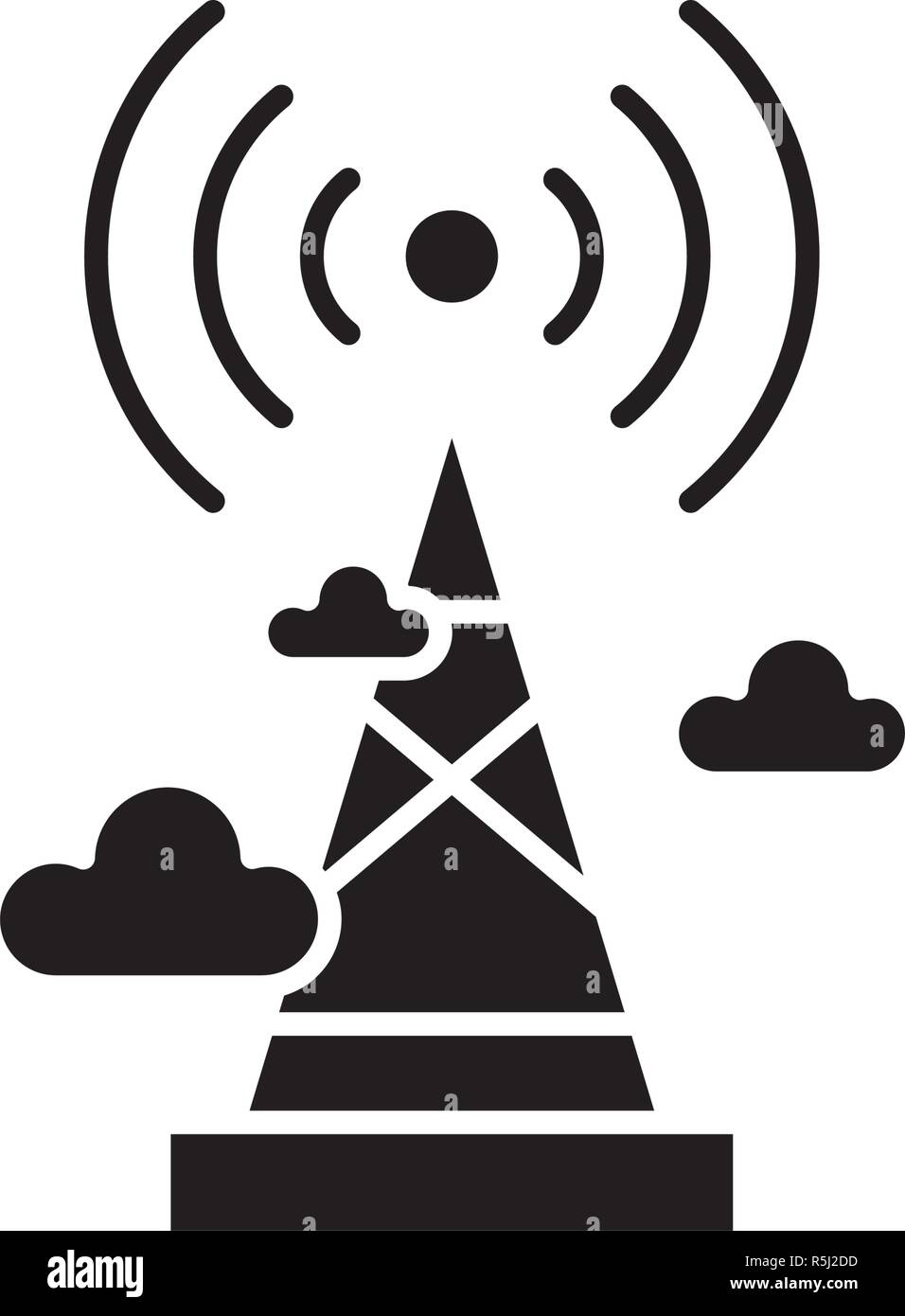 Wireless broadcasting black icon, vector sign on isolated background ...