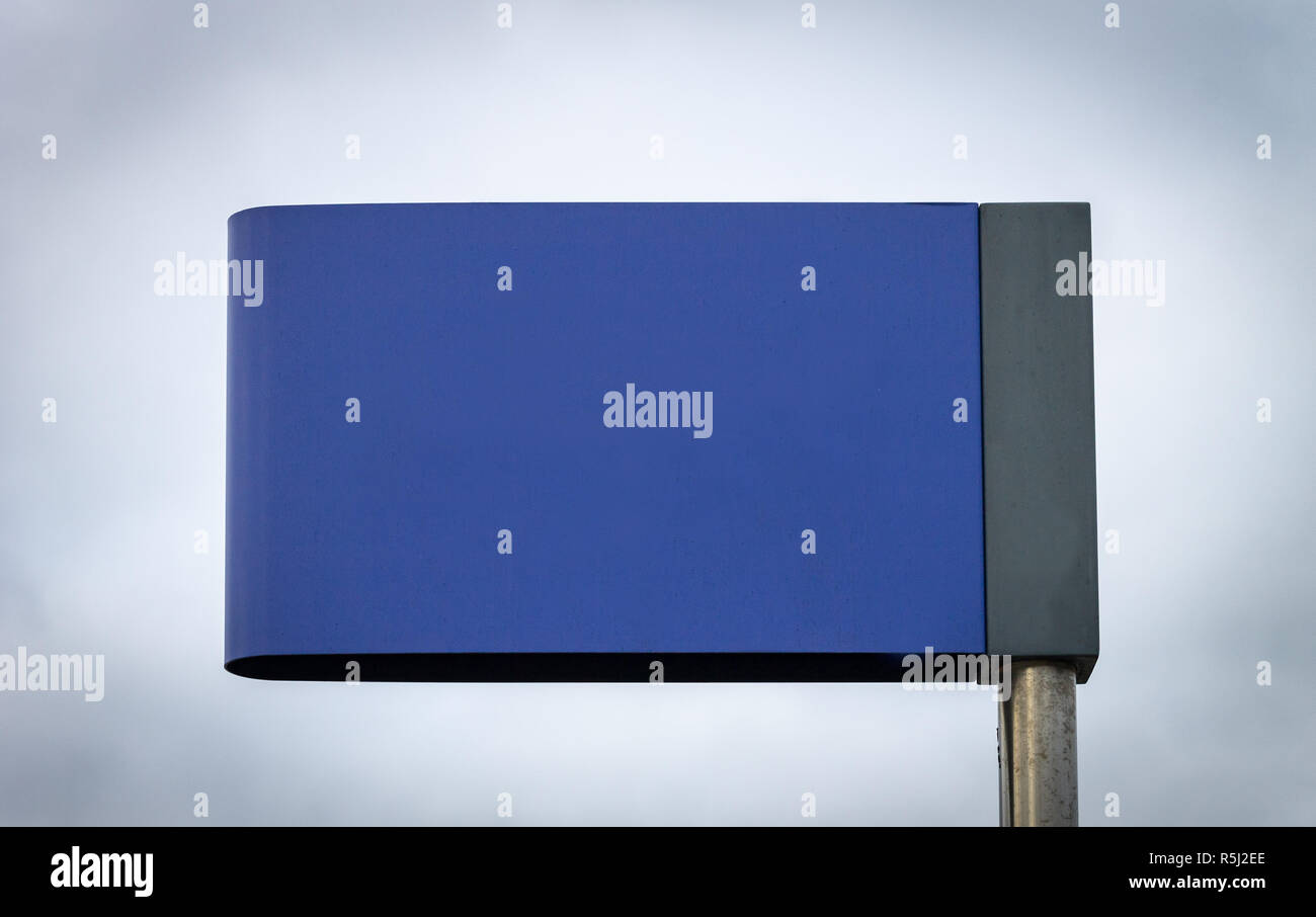 Blue Street Sign Advertisement Mockup. Copy Space. Iron Pole. Cloudy ...