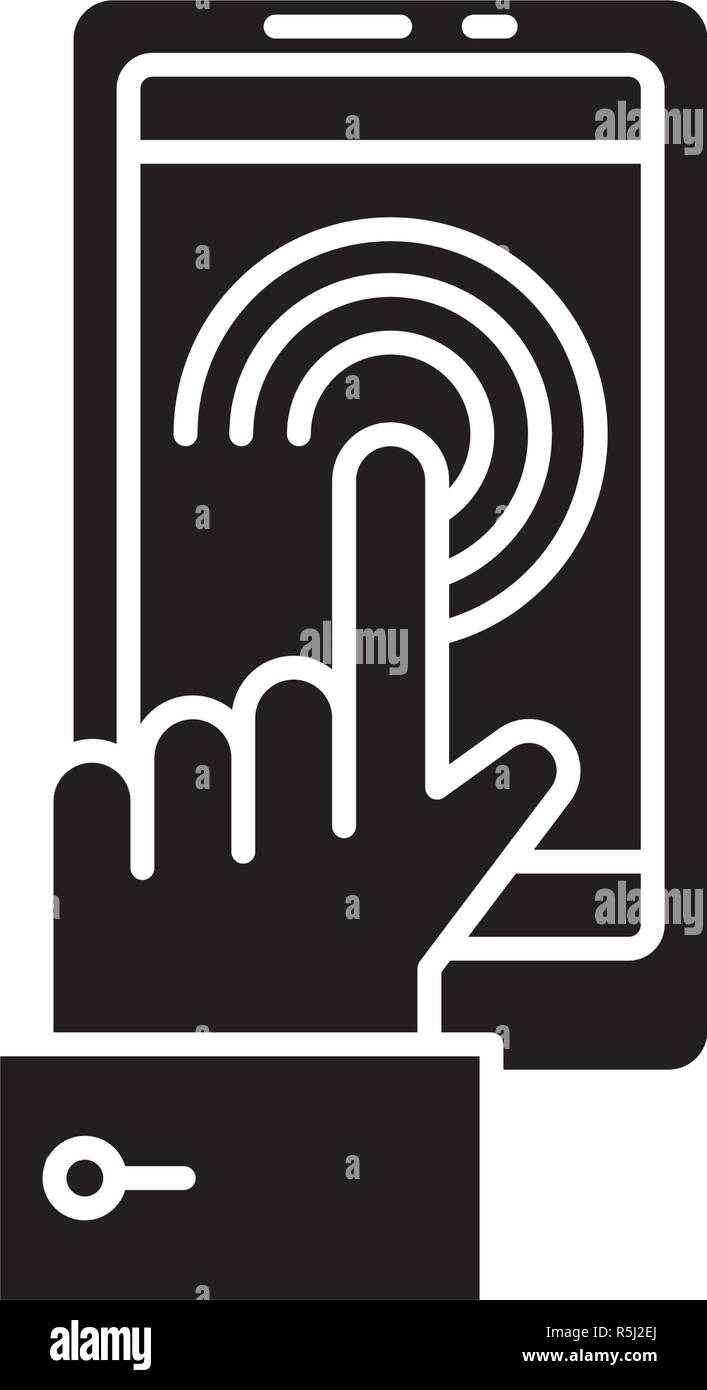 Mobile touchscreen black icon, vector sign on isolated background ...