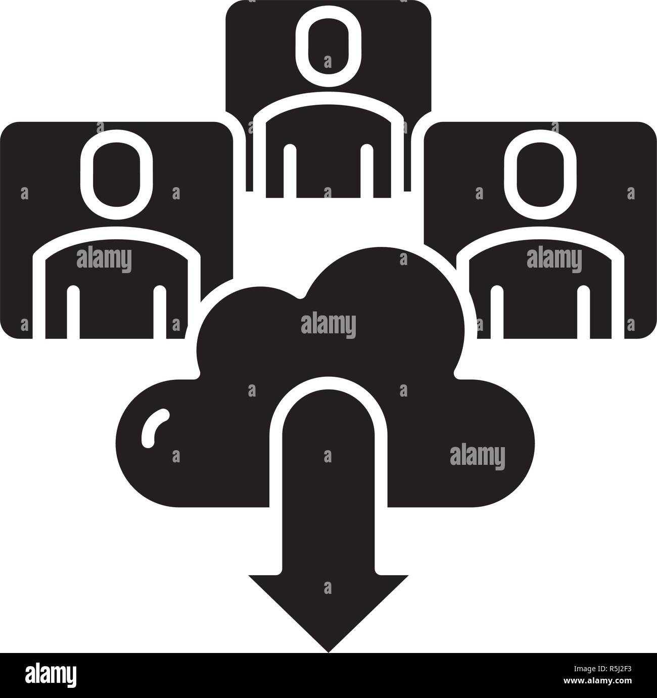 Online team work black icon, vector sign on isolated background. Online ...