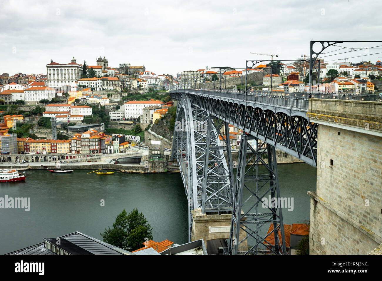 The D. Luis Bridge is seen from Gaia leading towards Porto, Portugal ...