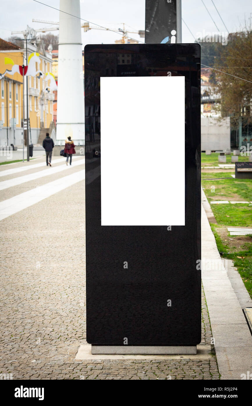 Vertical electronic street advertisement display mockup. Black border ...