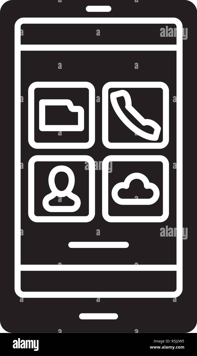 Smartphone apps black icon, vector sign on isolated background ...