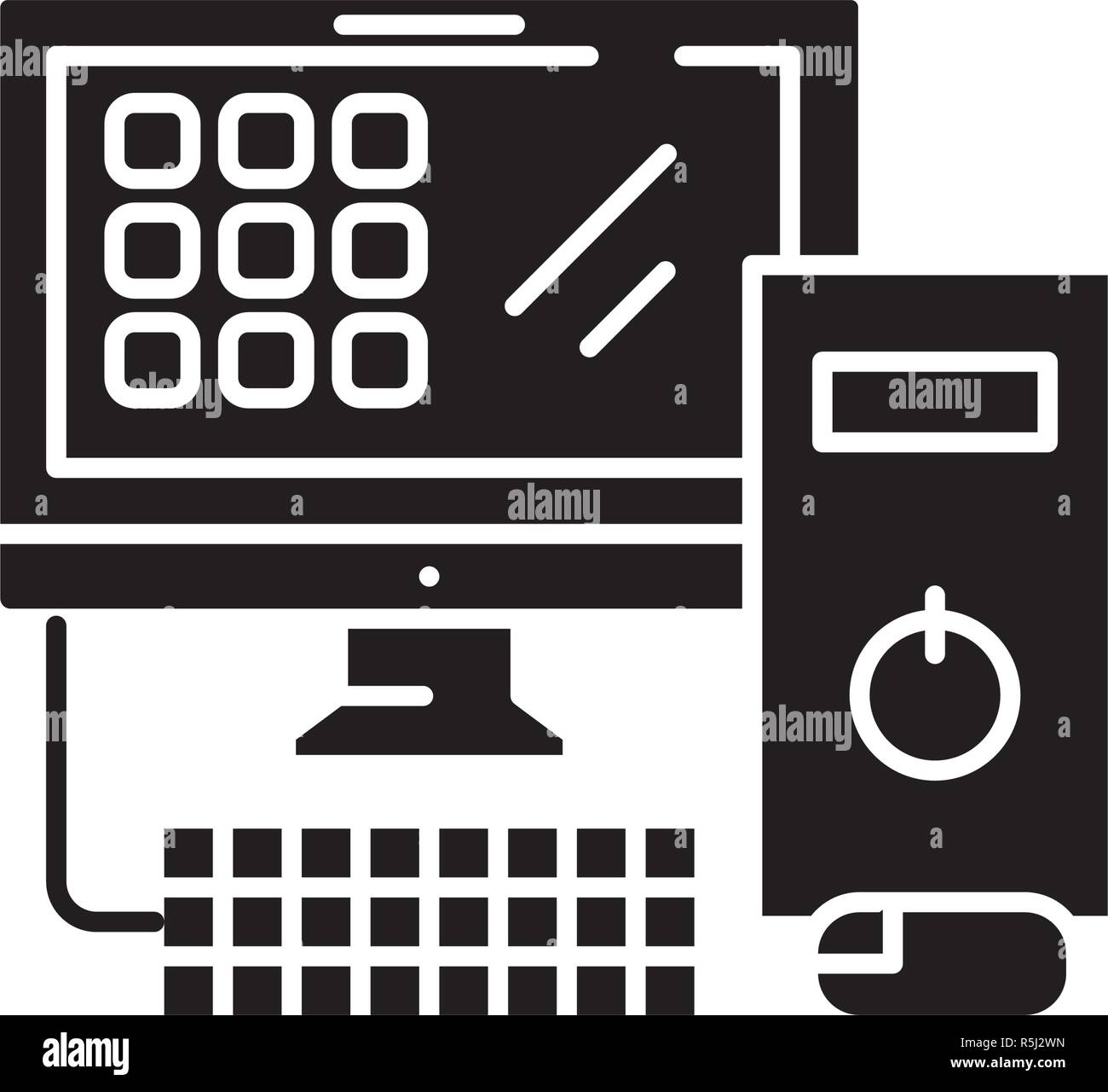 Computer desktop black icon, vector sign on isolated background ...