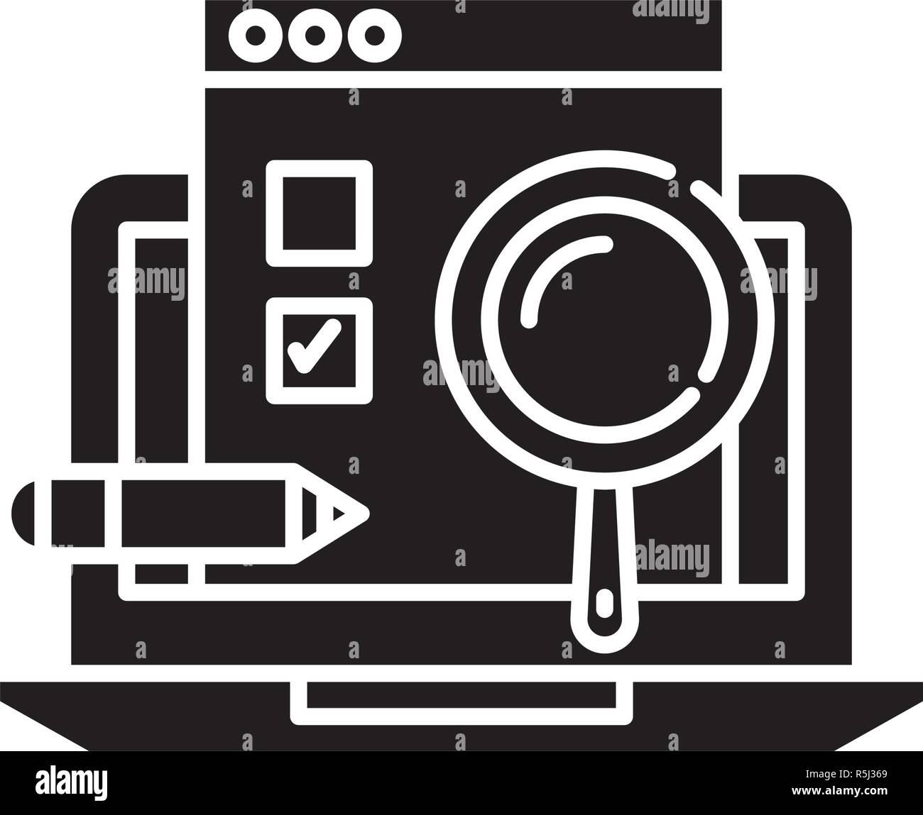 Usability test black icon, vector sign on isolated background ...