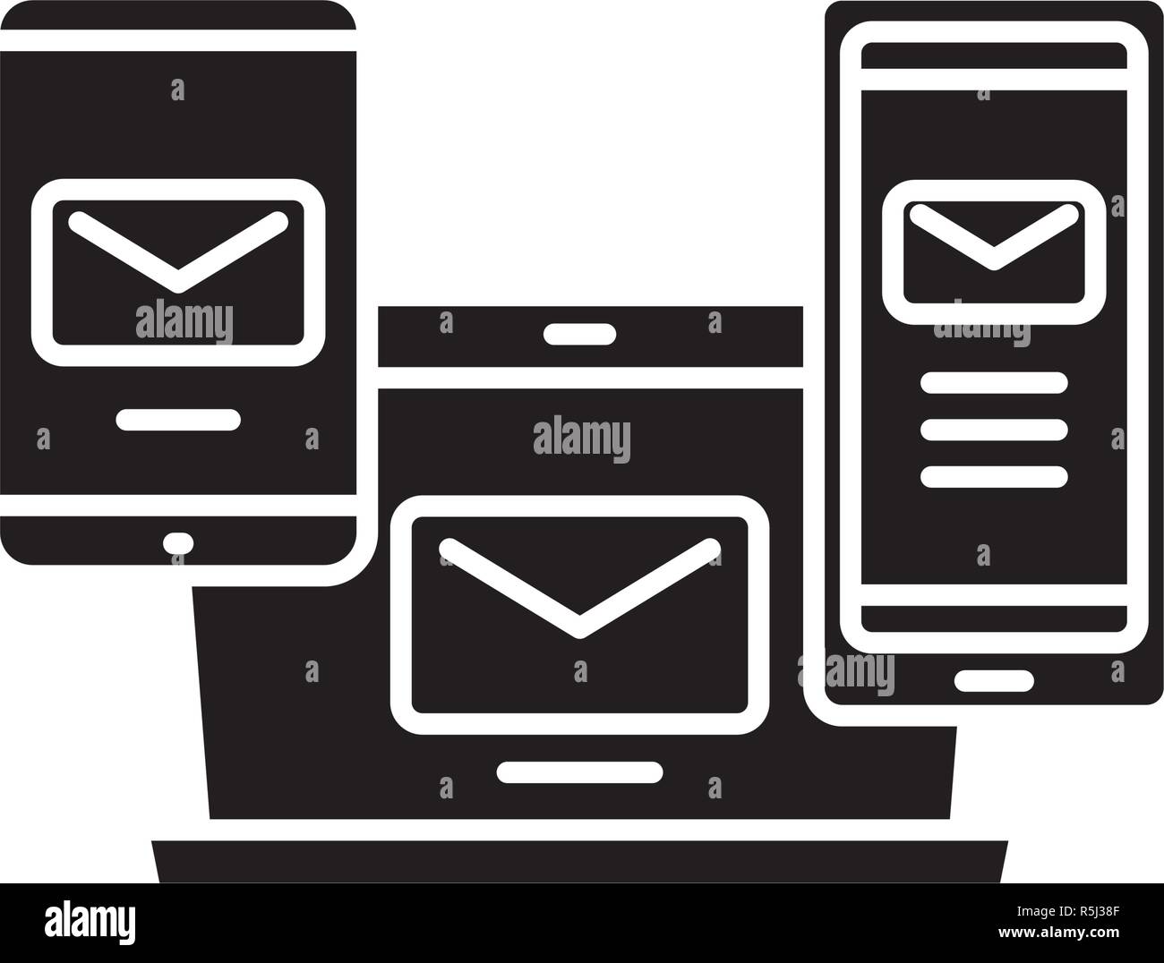 E-mail management black icon, vector sign on isolated background. E ...