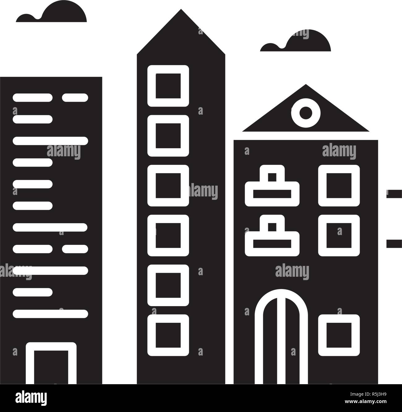 Downtown city black icon, vector sign on isolated background. Downtown ...
