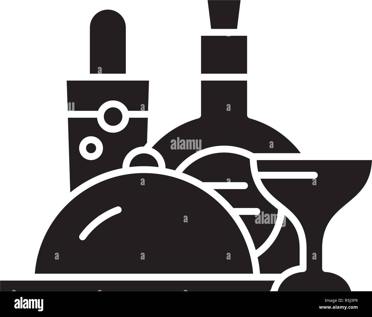 Hotel menu black icon, vector sign on isolated background. Hotel menu ...