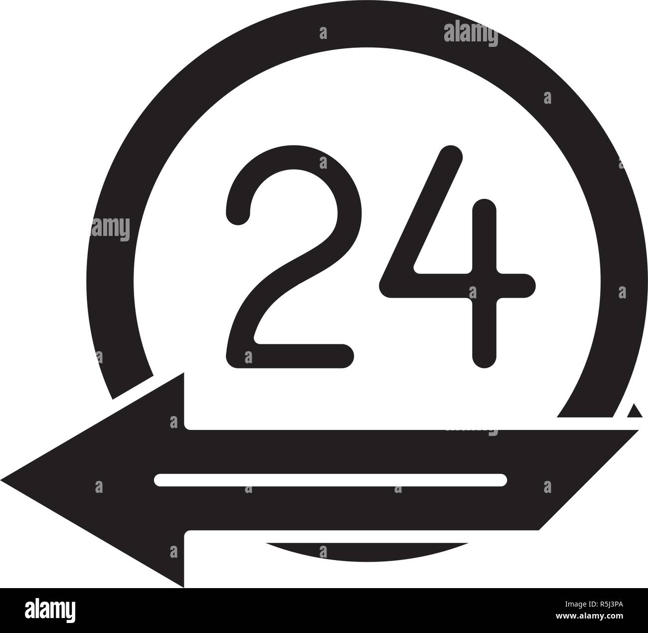 24 hours service black icon, vector sign on isolated background. 24 ...