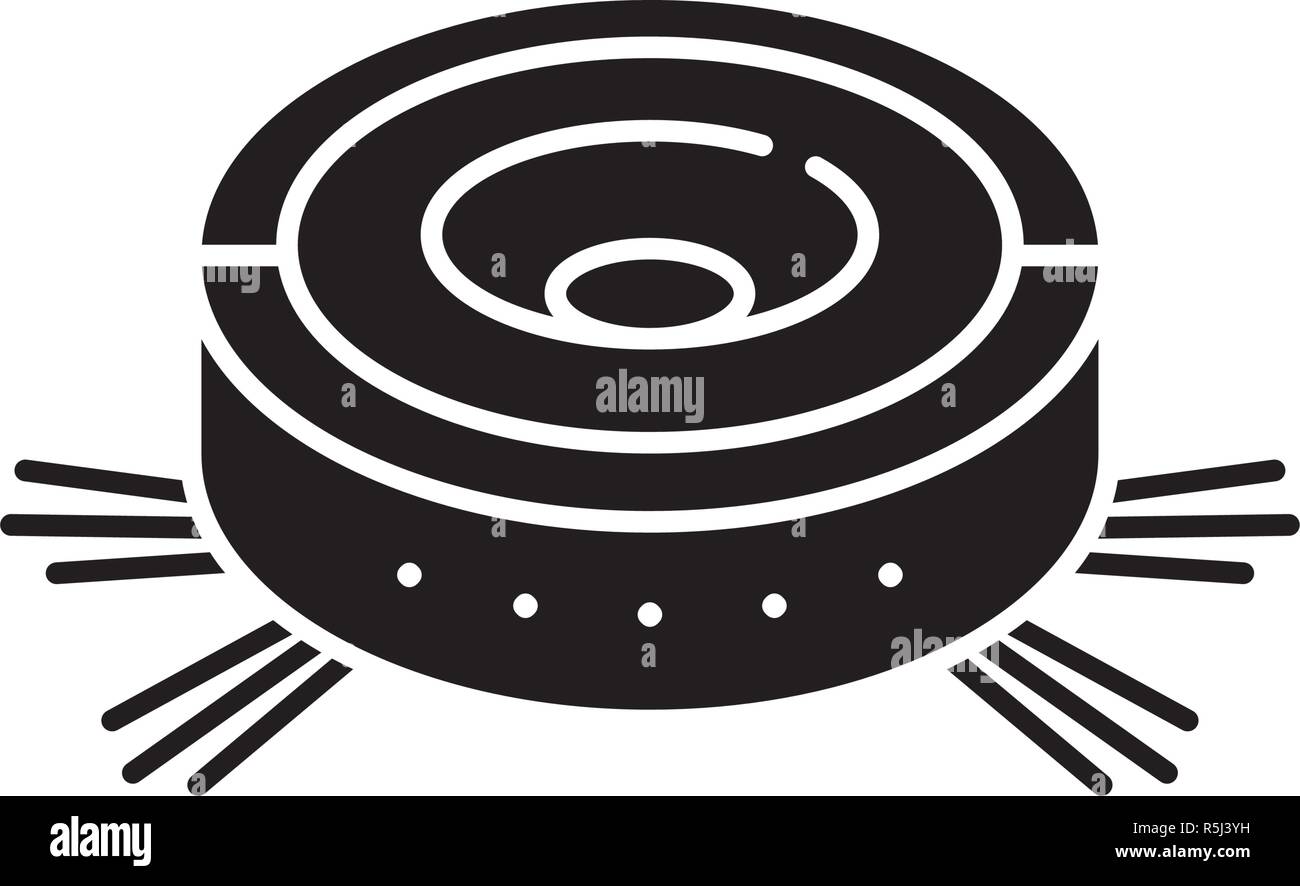 Vacuum cleaner robot black icon, vector sign on isolated background. Vacuum cleaner robot ...