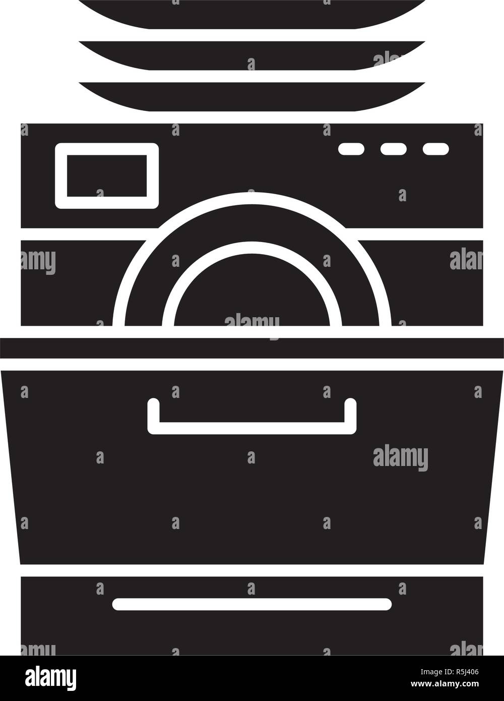 Dish washer black icon, vector sign on isolated background. Dish washer ...
