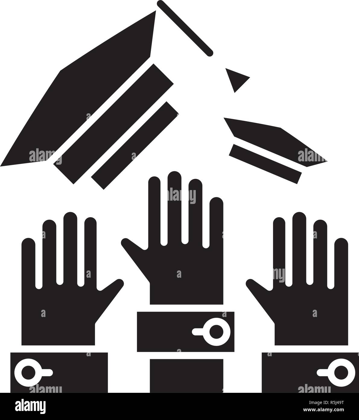 Graduation ceremony black icon, vector sign on isolated background ...