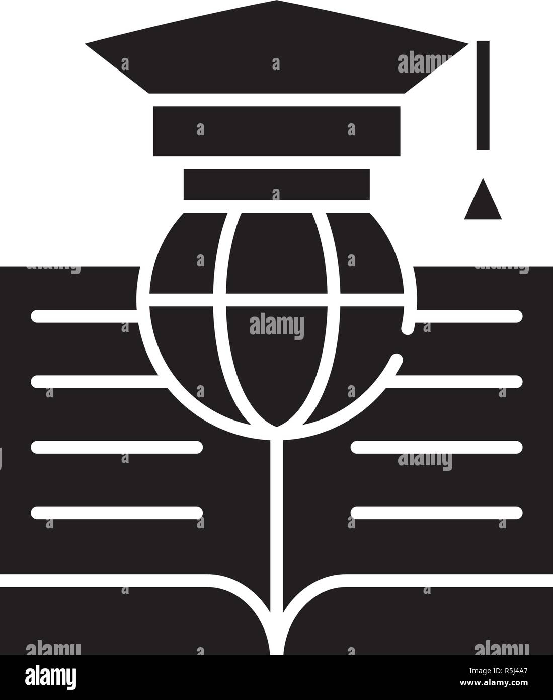 Global study black icon, vector sign on isolated background. Global ...