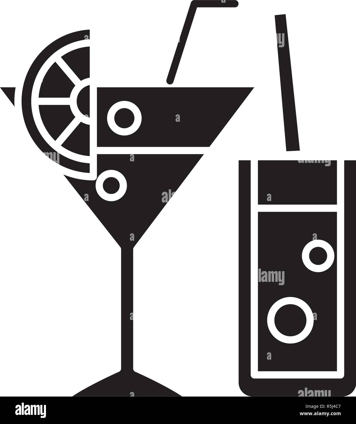 Cocktail menu black icon, vector sign on isolated background. Cocktail ...