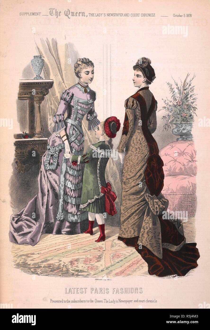 Latest Paris fashions. Two women and a young girl. The Queen, The Lady ...