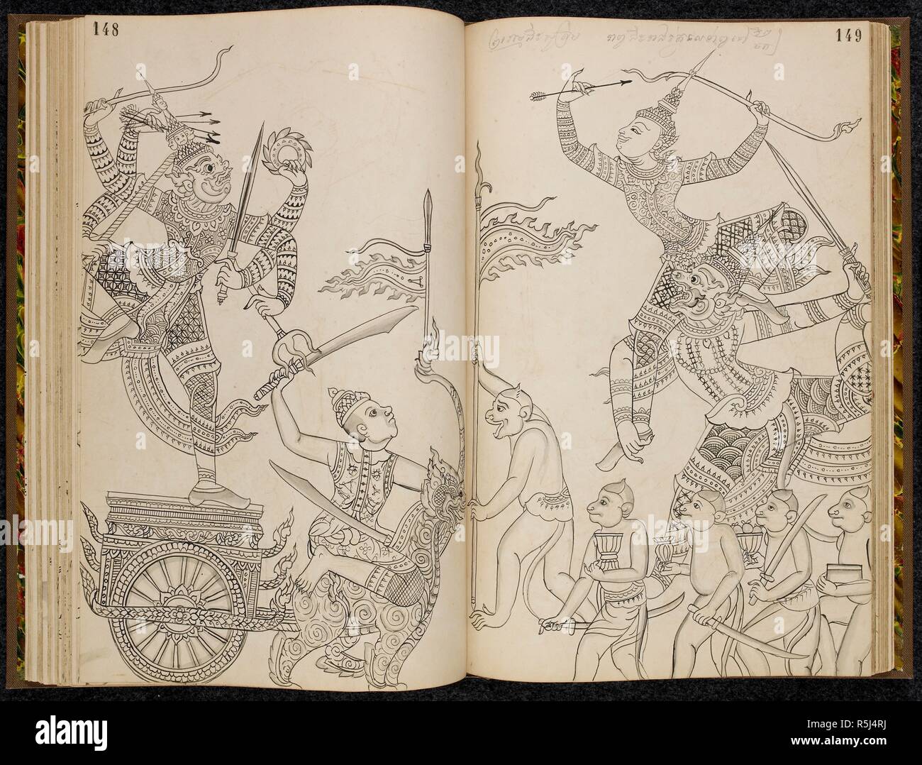 Battle between Ravana and Rama who is being carried by Hanuman, the ...