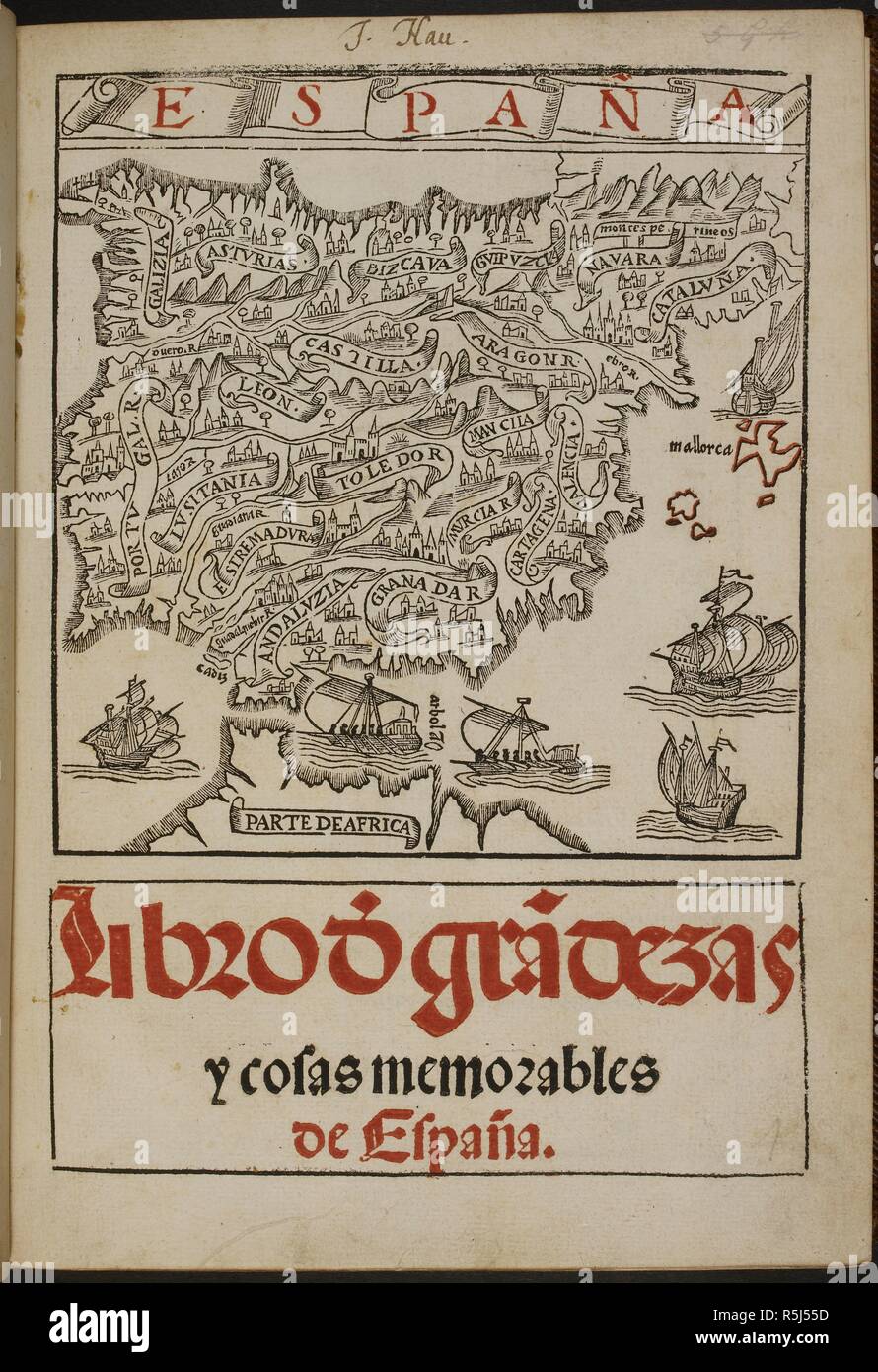 Title page of a book on Spain, with a map of the country. Espana ...