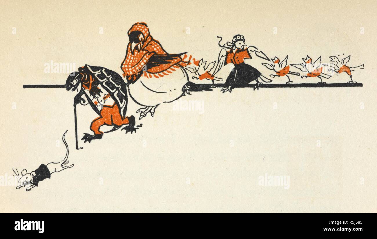 Various animals from the Caucus Race including a mouse, turtle, raven ...