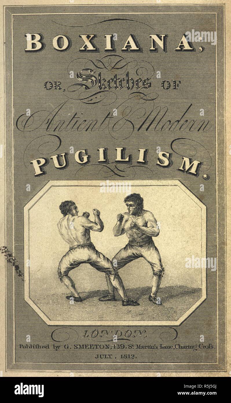 Illustrated title page, depicting two boxers or pugilists. Boxiana; or ...