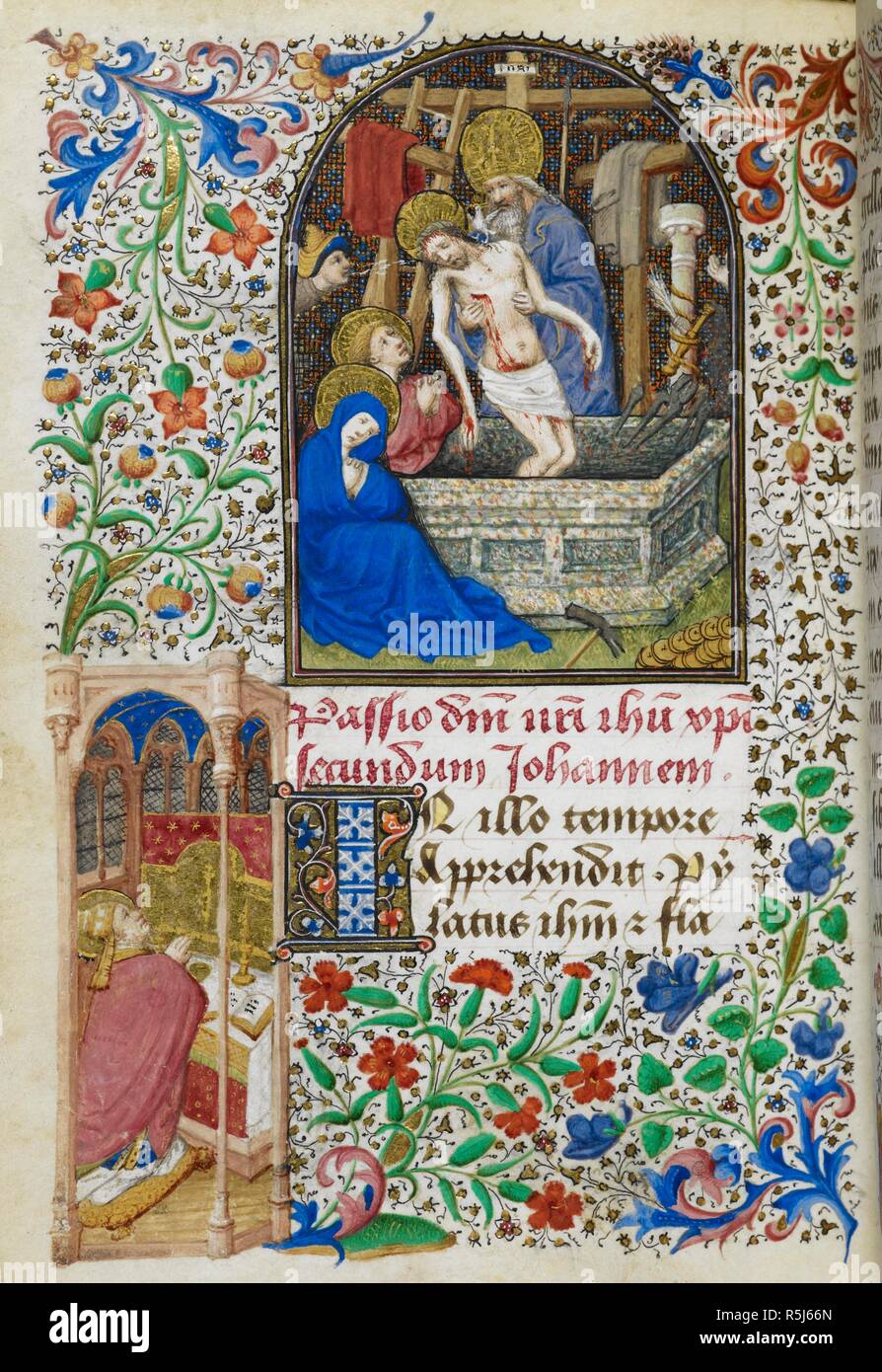 Miniature of the Trinity at the Resurrection of Christ, with John the ...