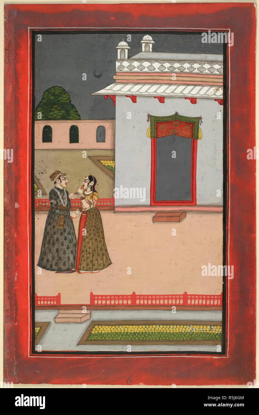 Bhupali Ragini. 1770-1775. Bhupali Ragini. Lovers stand on a terrace at ...