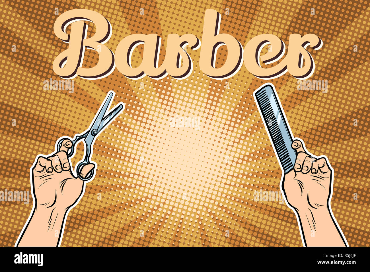 barber shop background, the hands with scissors and comb Stock Photo ...